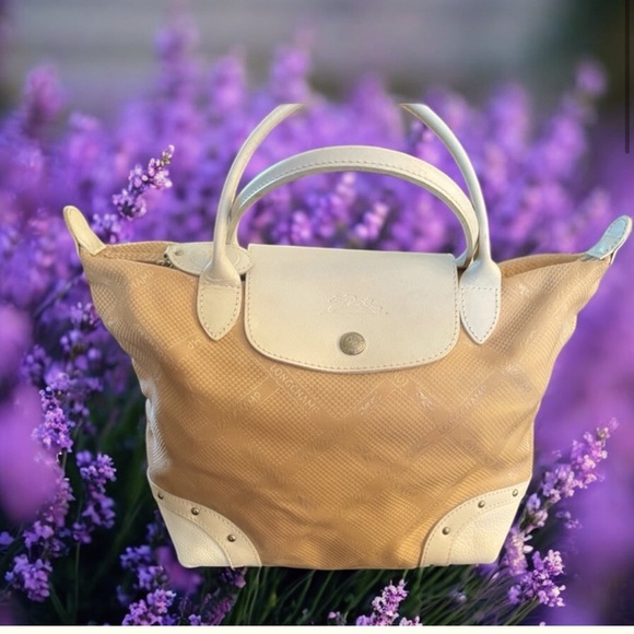 Longchamp | Bags | Rare Longchamp La Pliage Mini Tote Tan And Cream ...